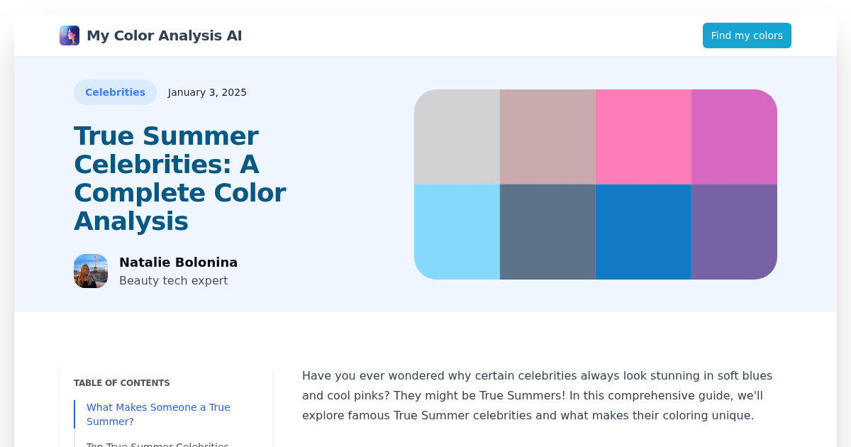 True Summer Celebrities: A Complete Color Analysis